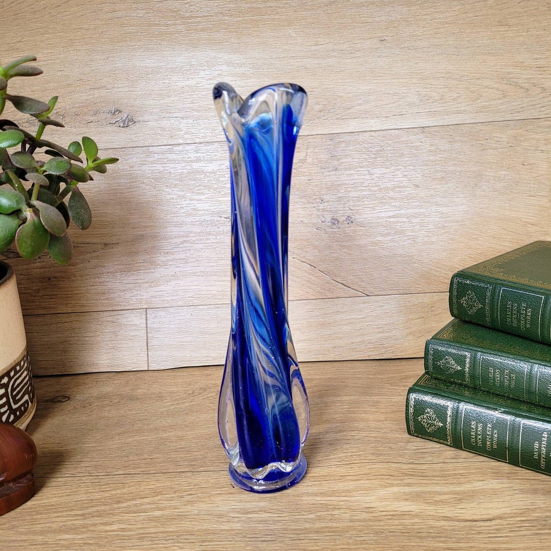 Vintage Glass Finger Vase Japan, Retro Tajima / Oread ? Cobalt Blue ...