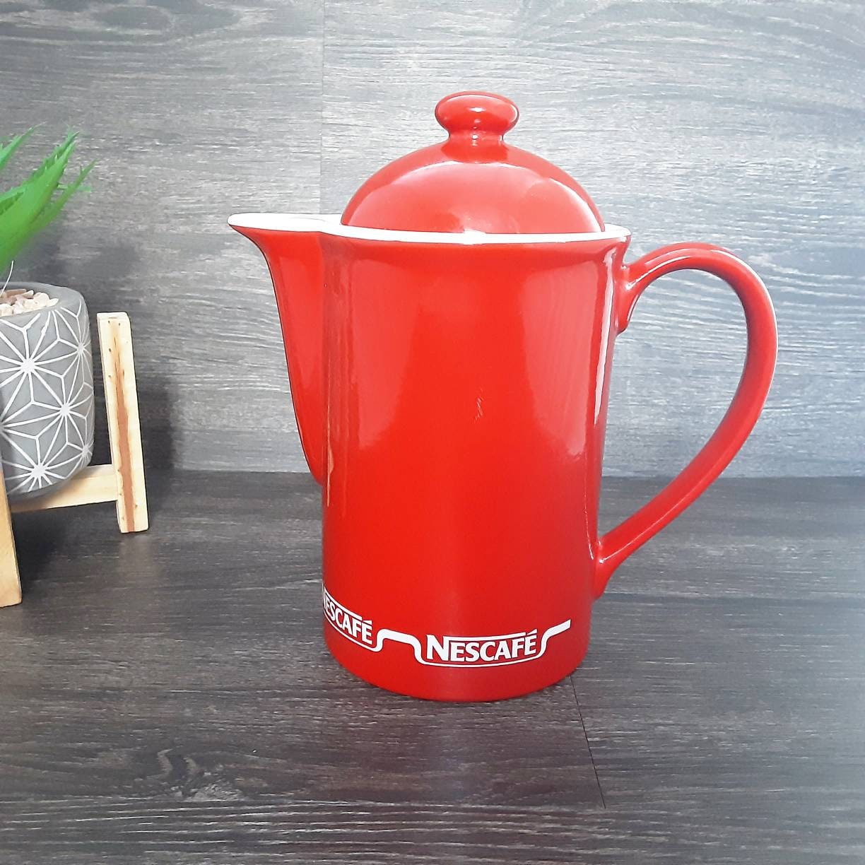 Vintage Nescafe Coffee Pot Retro Red White Coffeepot Ceramic | Etsy