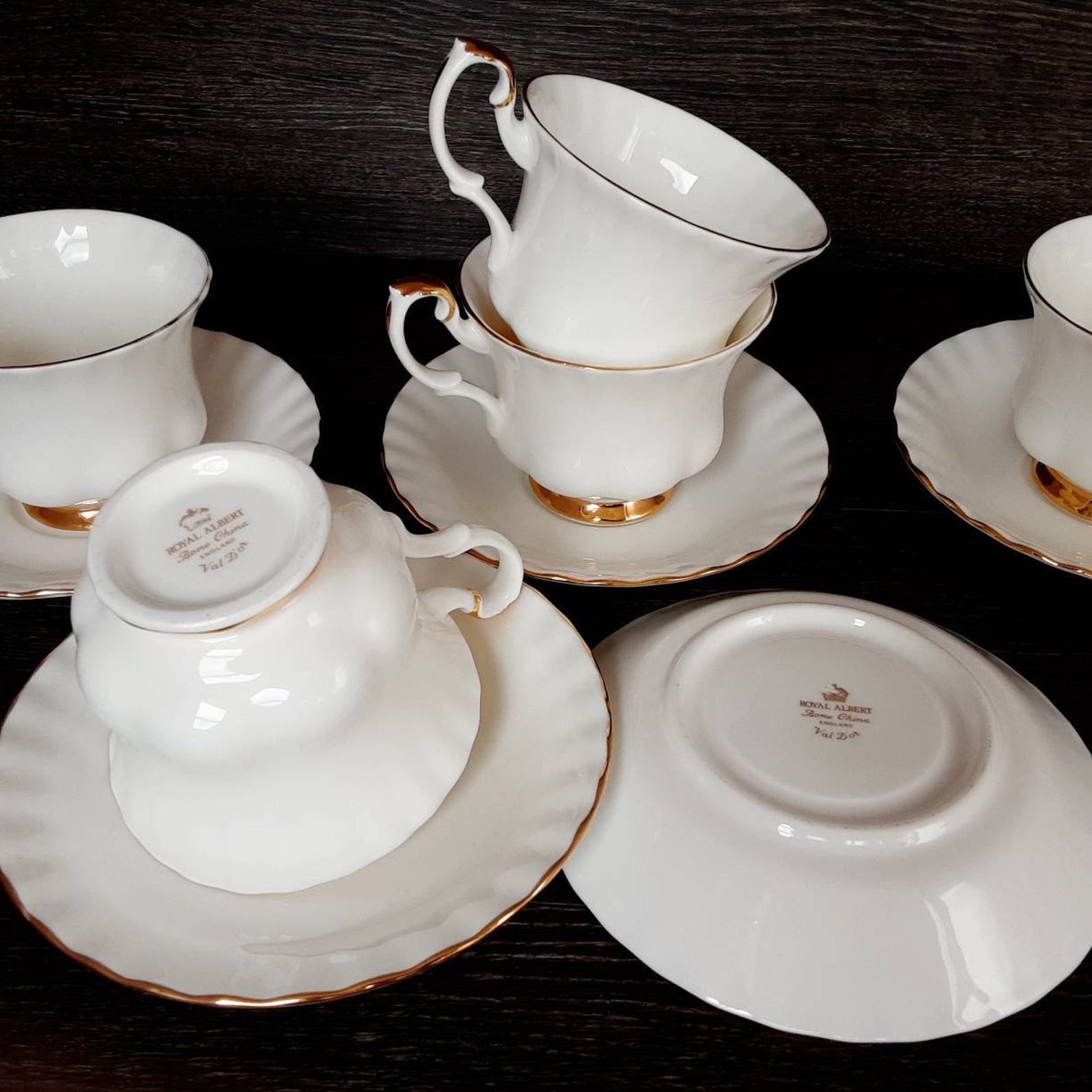Vintage Royal Albert Val D'or Cups and Saucers, White Gold China Tea ...