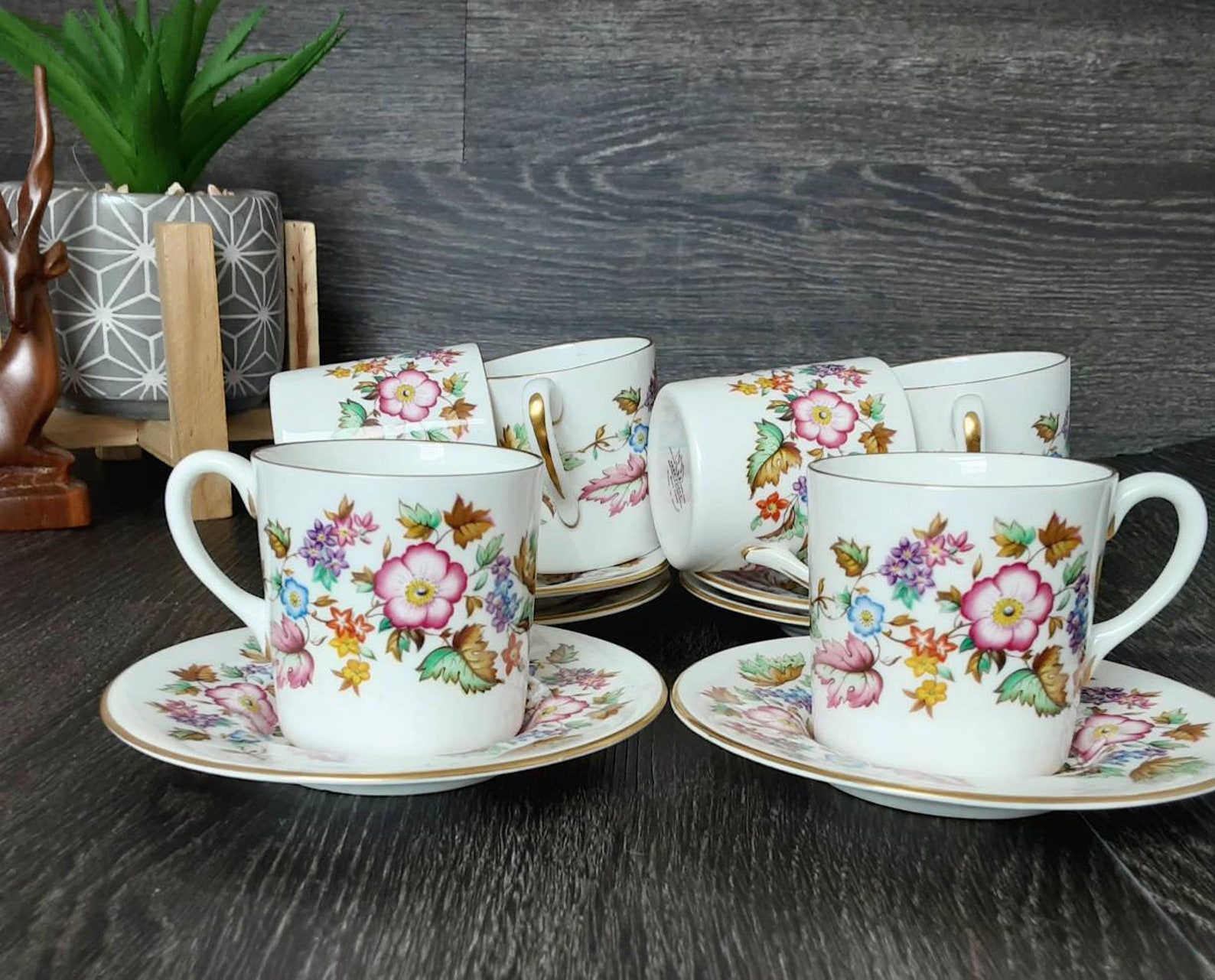Vintage Abbeydale Bone China Coffee Cups and Saucers, Retro Hazelwood ...