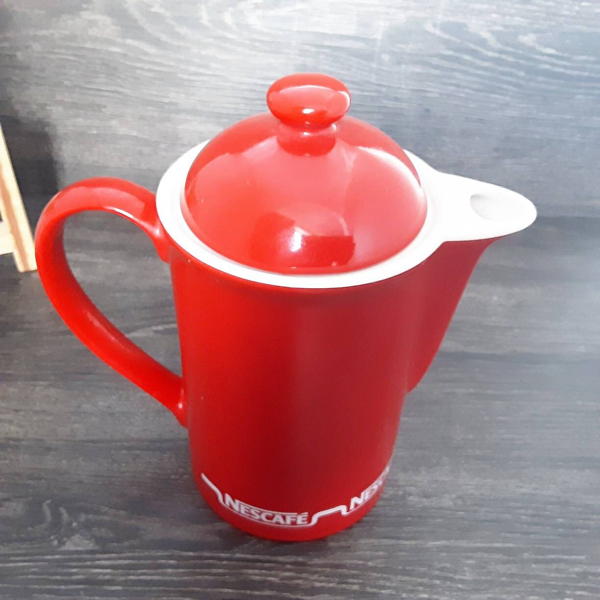 Vintage Nescafe Coffee Pot Retro Red White Coffeepot Ceramic - Etsy
