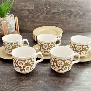 Vintage Tam's Cup X 5, Saucers X 3 & Sideplates X 5, Retro Olive Green ...