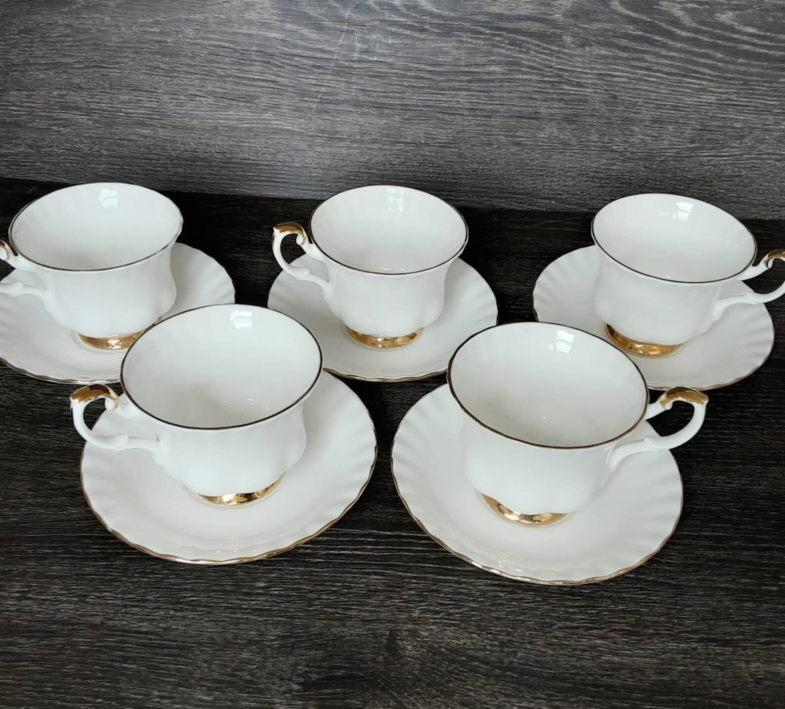 Vintage Royal Albert Val D'or Cups and Saucers, White Gold China Tea ...