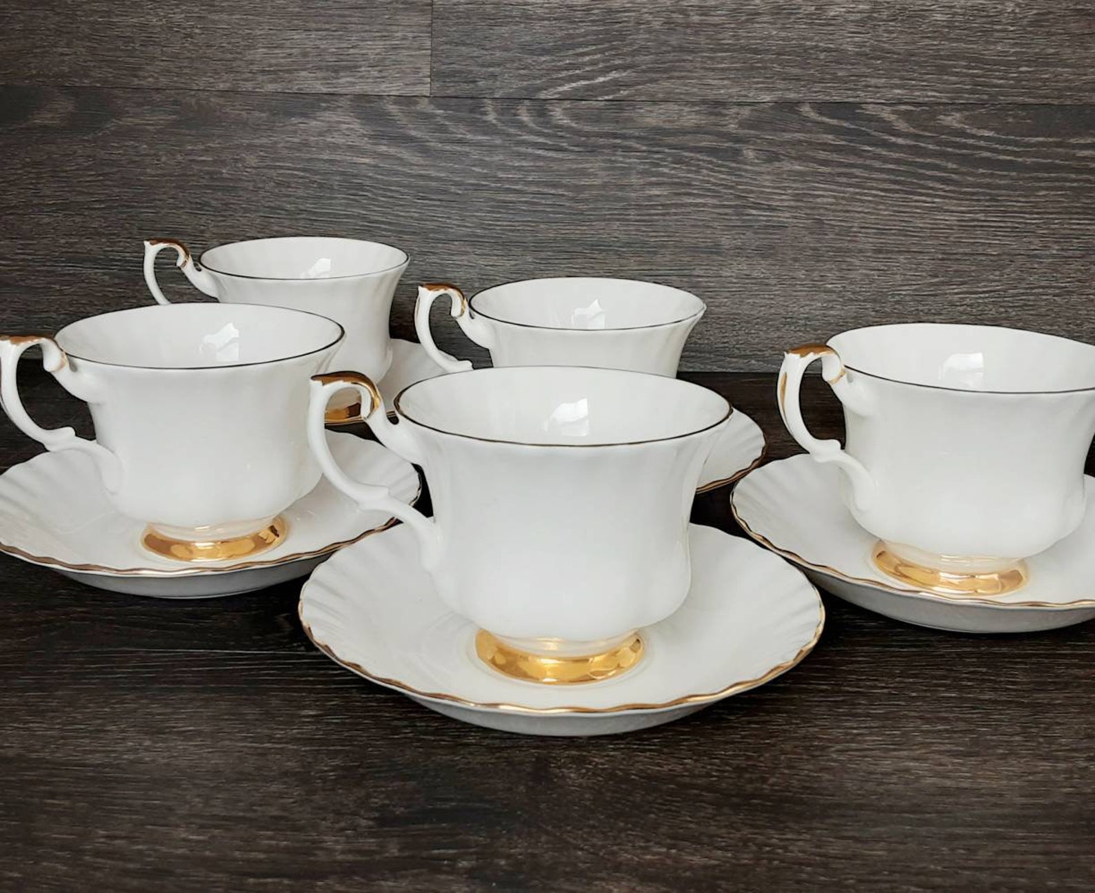 Vintage Royal Albert Val D'or Cups and Saucers, White Gold China Tea ...