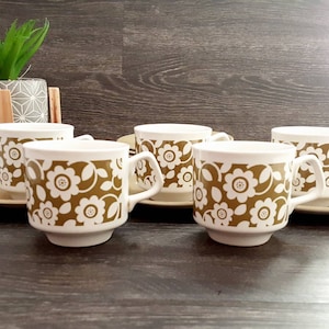 Vintage Tam's Cup X 5, Saucers X 3 & Sideplates X 5, Retro Olive Green ...