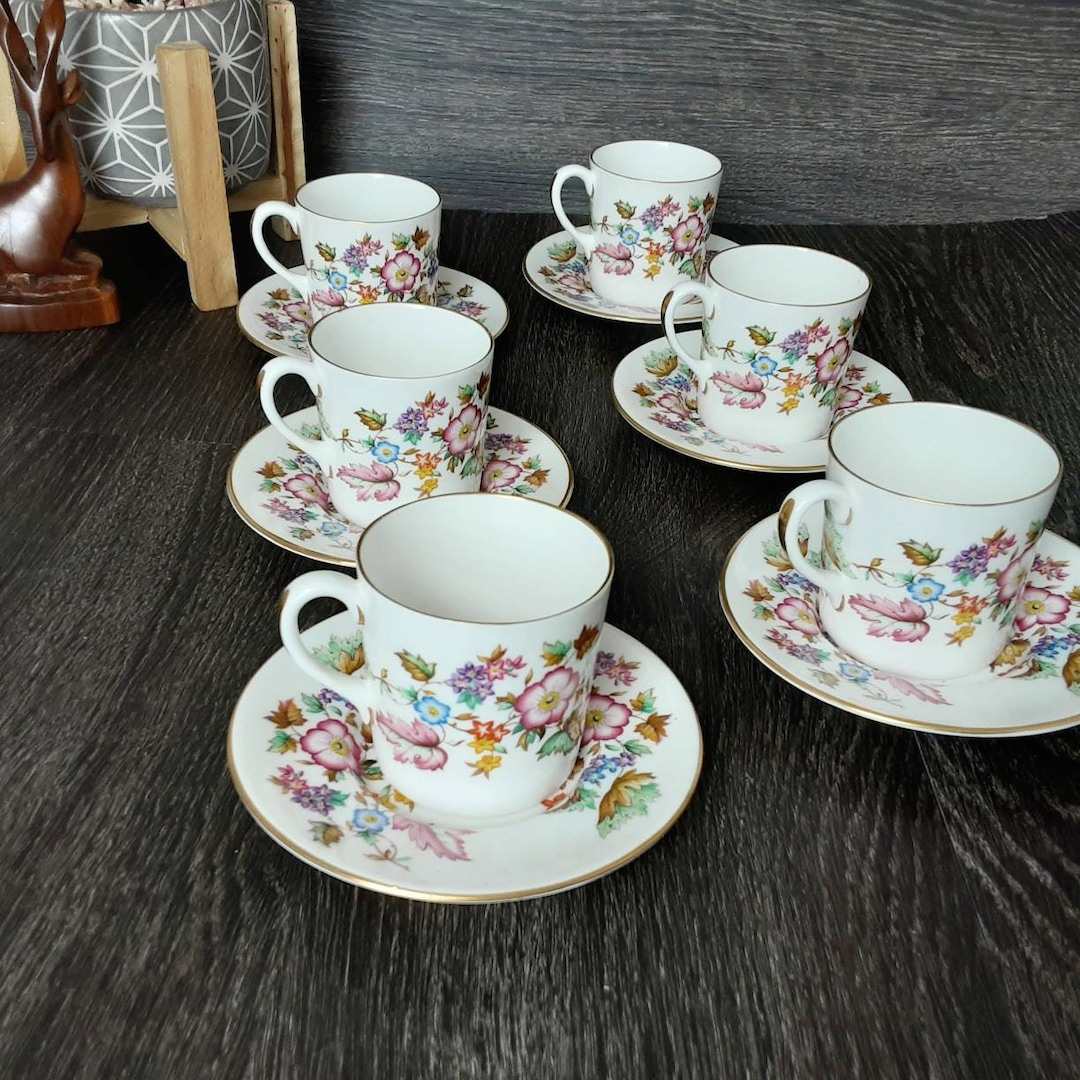 Vintage Abbeydale Bone China Coffee Cups and Saucers, Retro Hazelwood ...