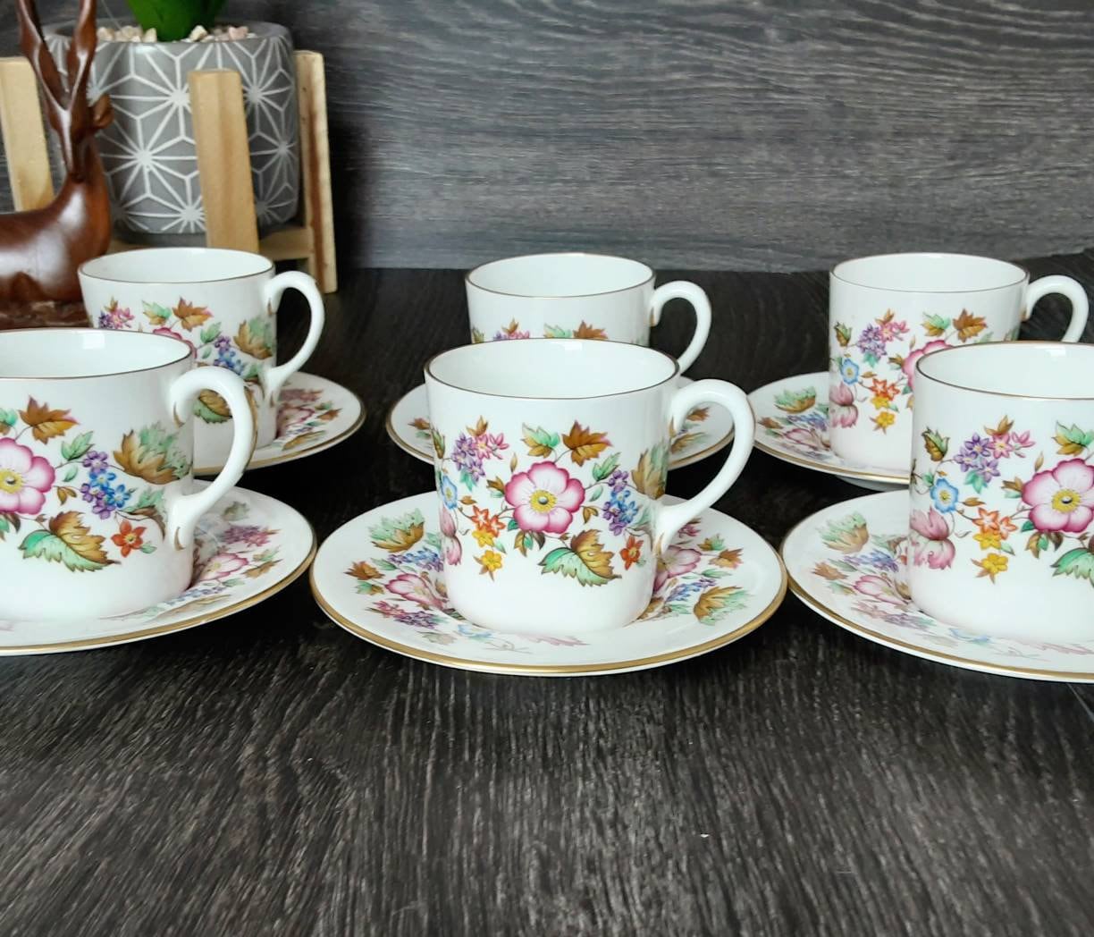 Vintage Abbeydale Bone China Coffee Cups and Saucers, Retro Hazelwood ...