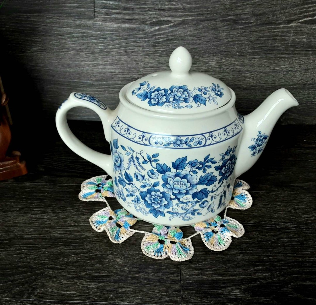 Vintage Sadler Blue and White Teapot, Retro Floral Tea Pot, Afternoon ...