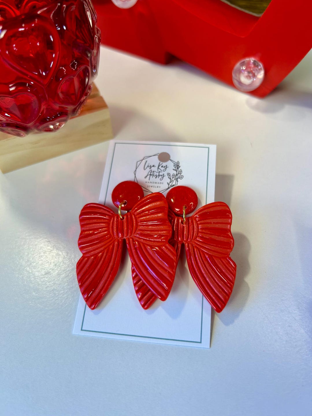 Handmade Crimson Red Bow Polymer Clay Earrings Statement Large - Etsy