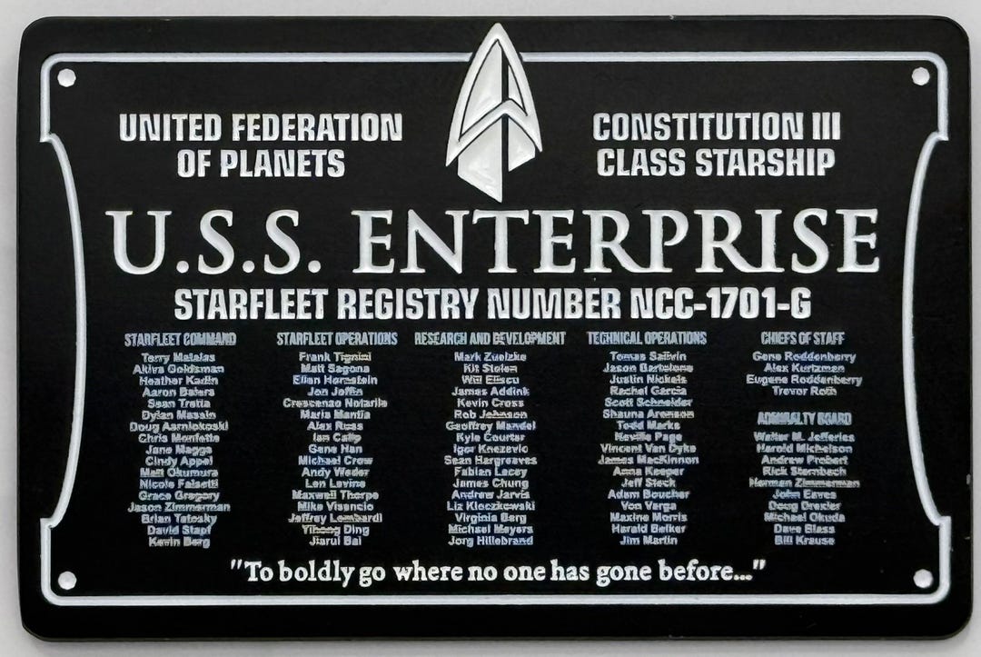 Star Trek DEDICATION PLAQUE #5 U.S.S. ENTERPRISE 1701-g - Etsy