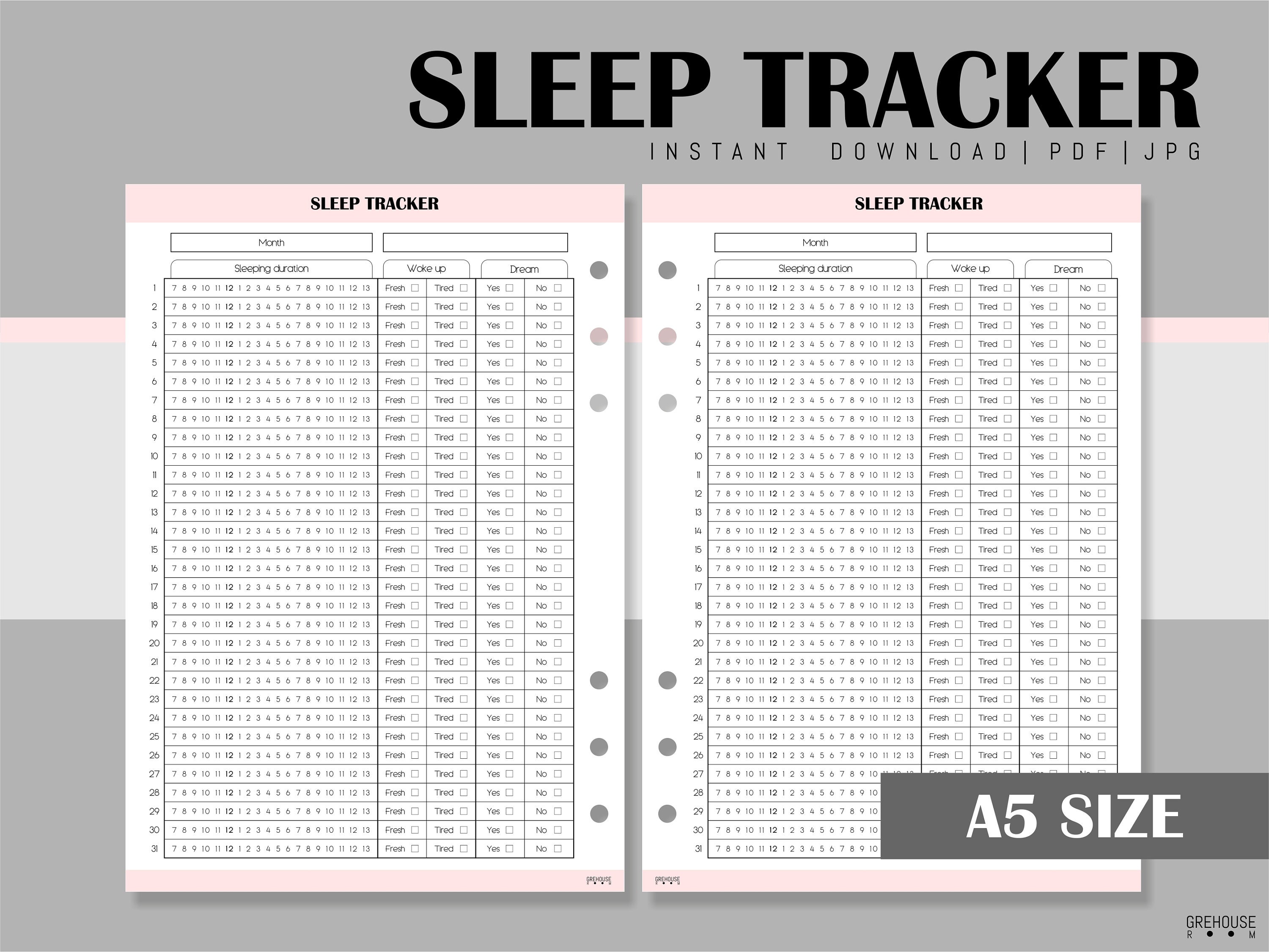 Home and Fitness Planner Insert Sleep Tracker Graph Printable Digital ...