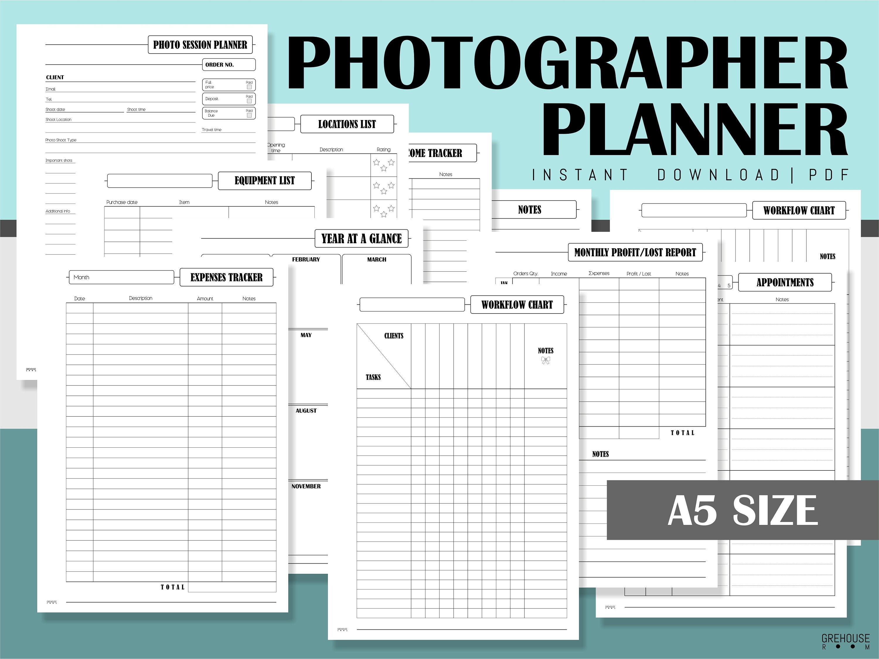 Photographer Planner Printable Filofax A5 Planner Inserts | Etsy