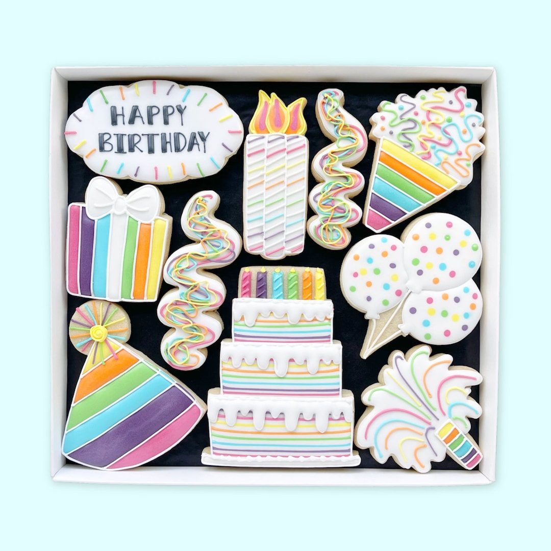 Happy Birthday Iced Biscuits - Etsy