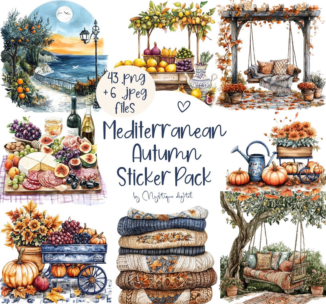 Mediterranean Autumn Sticker Pack, Mediterranean Fall Stickers, Cozy ...