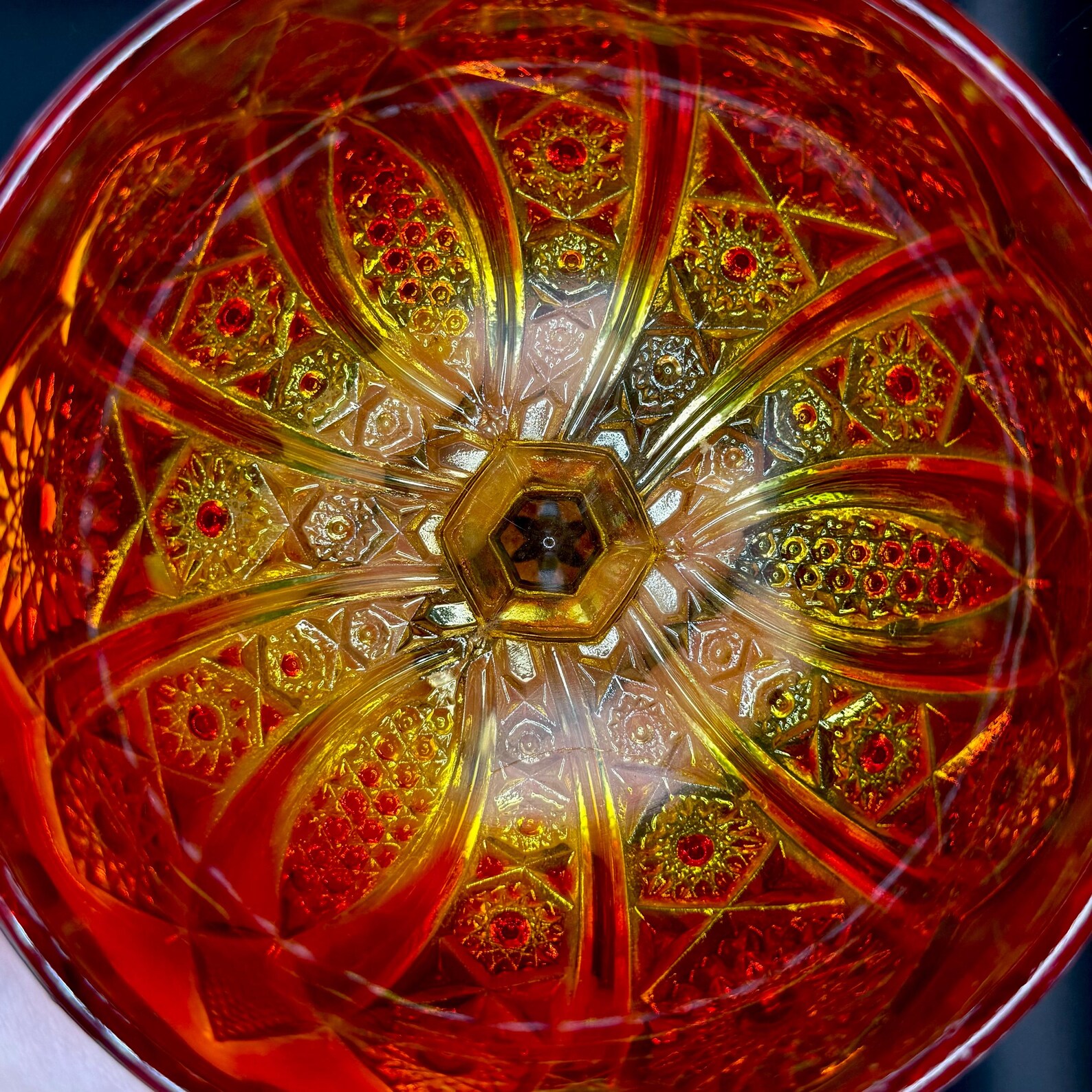 Indiana Glass Co. Iridescent Sunset Carnival Glass Round Butter Dish ...
