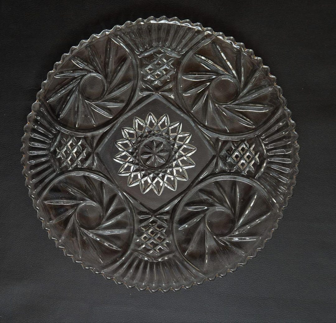 Vintage Pressed Cut Crystal Glass Platter: Mid-century Table Decor ...