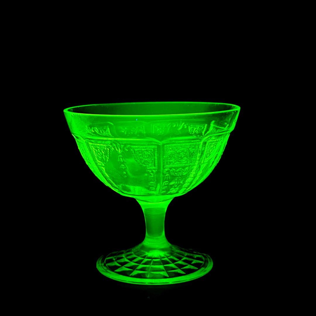 Green Depression Glass Princess Pattern Footed Sherbet Uranium Fruit ...