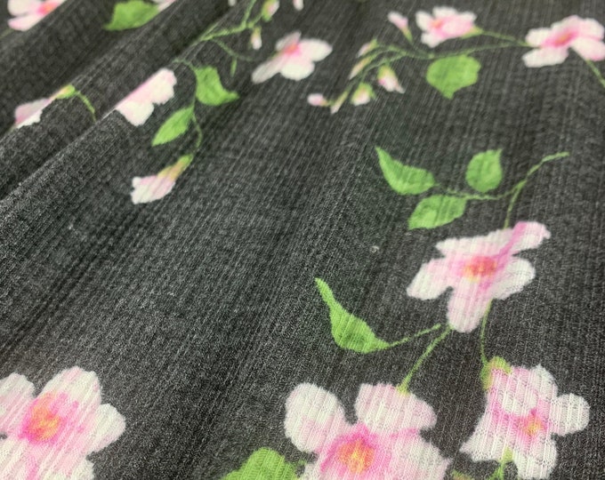 CLEARANCE - Pointelle Knit Fabric, Ribbed Knit, White /pink Floral on ...