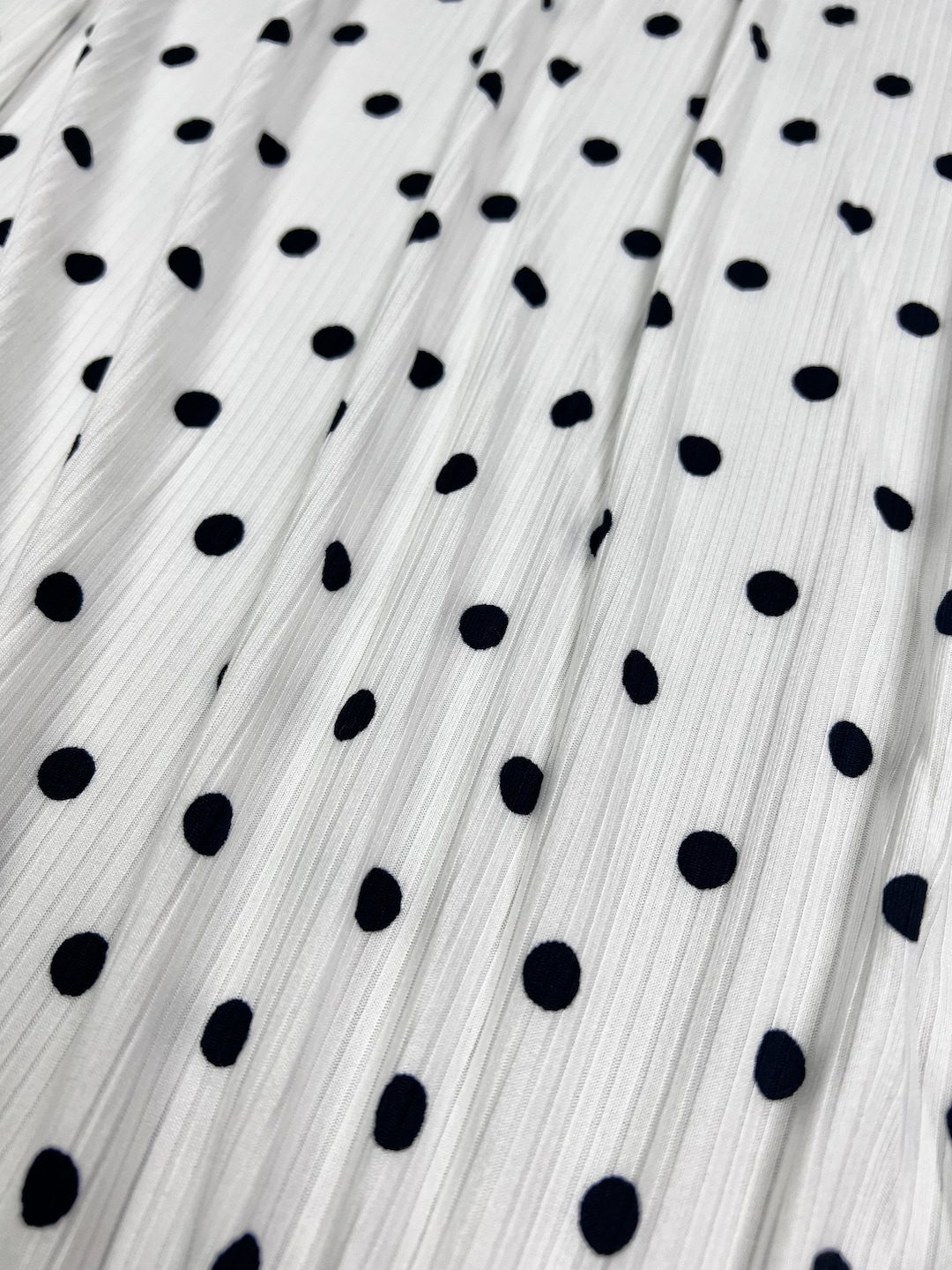 Ribbed Knit Fabric, White/black Polka Dot Print, 4x2 Rib, Poly Spandex ...