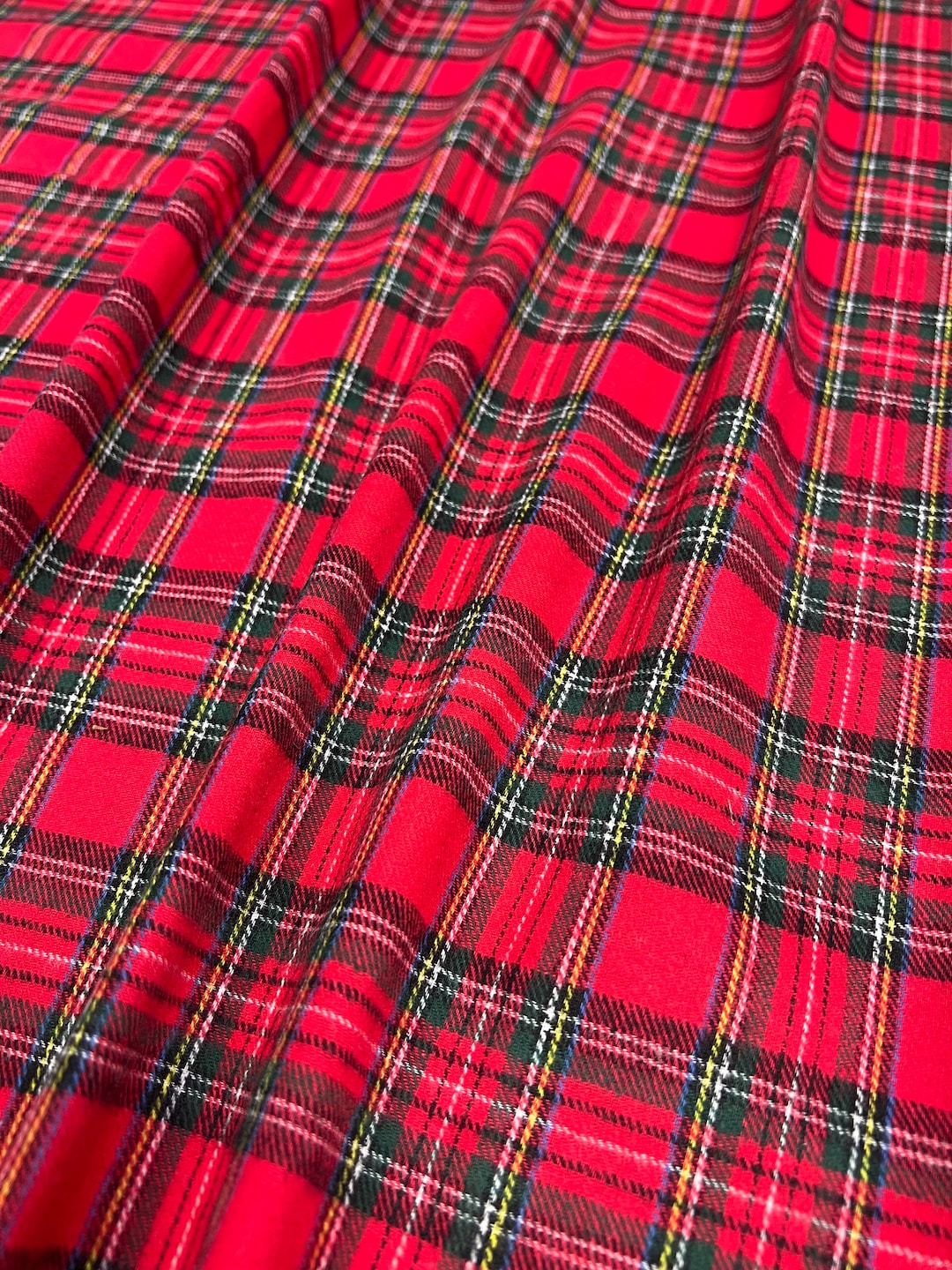 Plaid Flannel Fabric, Red/green/black Plaid, Hints of Yellow/white/blue ...