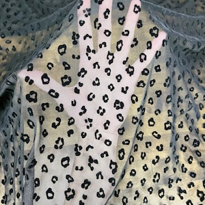 Mesh, Knit Fabric, Flocked Black Leopard Print, 90/10 Poly Spandex, , 2 ...