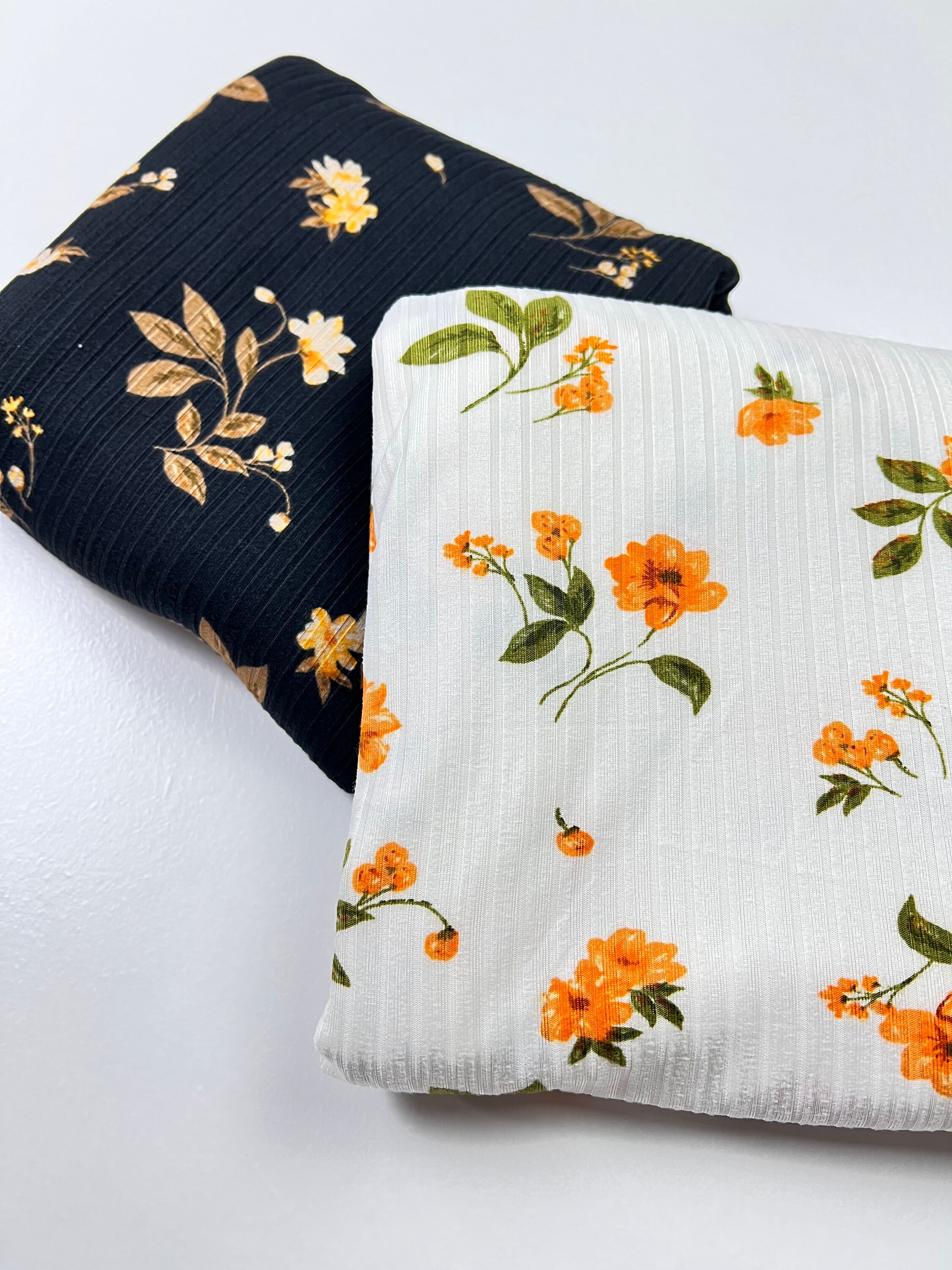 Ribbed Knit Fabric Mustard Yellow Floral With Ivory Base 8x3 - Etsy