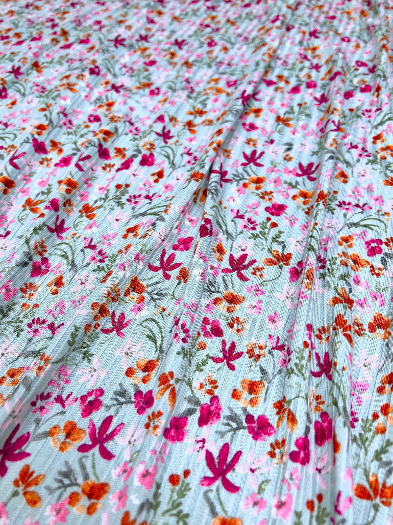 Rib Knit Fabric, 4x2 Rib, Colorful Wildflower Print, 3 Color Ways, Poly ...