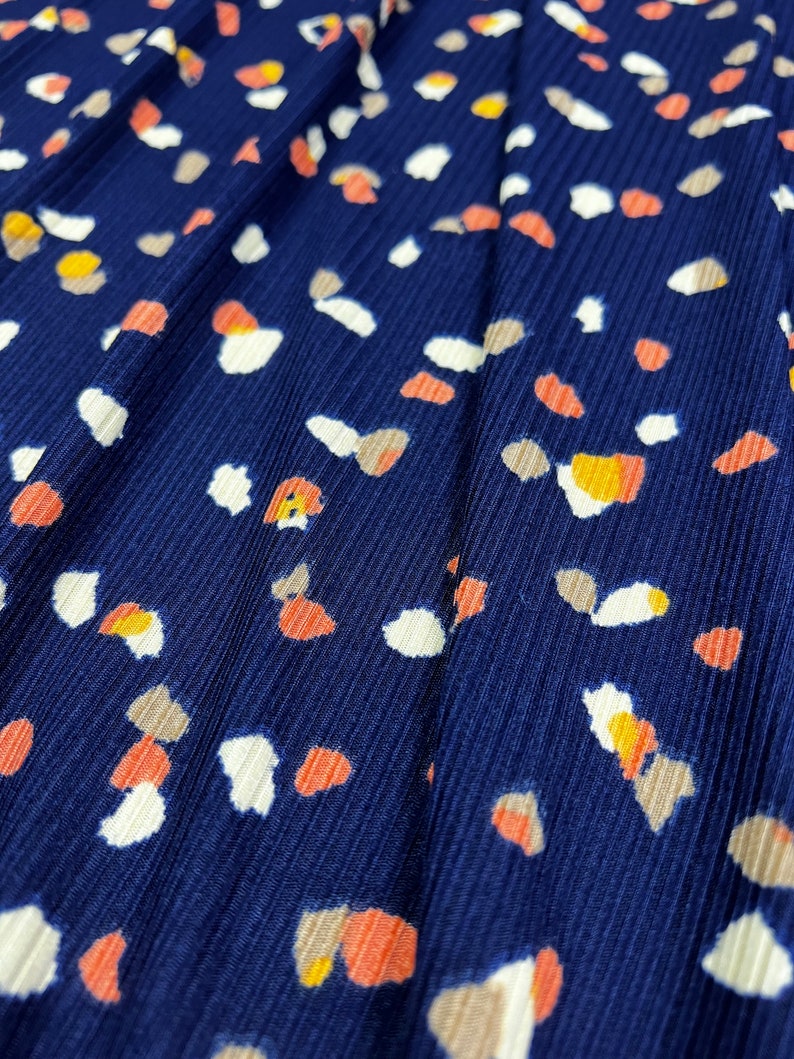 Rib Knit Fabric, Tan/orange Abstract Polka Dot Print W/ Navy Base, 4x2 ...