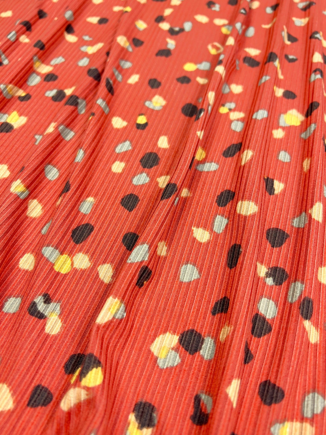 Rib Knit Fabric, Yellow/brown Abstract Polka Dot W/ Orange Base, 4x2 ...