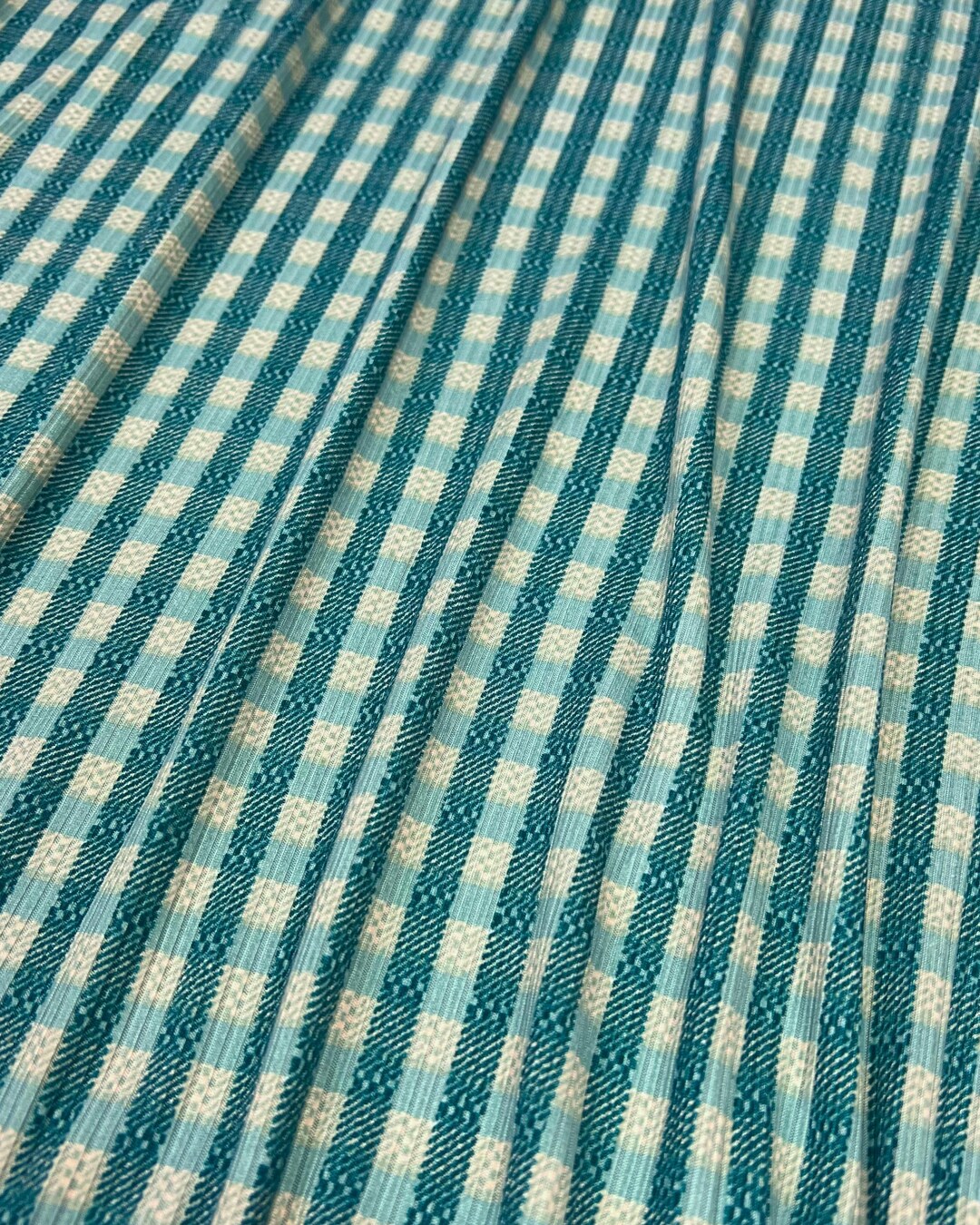 Ribbed Knit Fabric, Hunter and Sage Green Checkered Plaid Print, 4x2 ...
