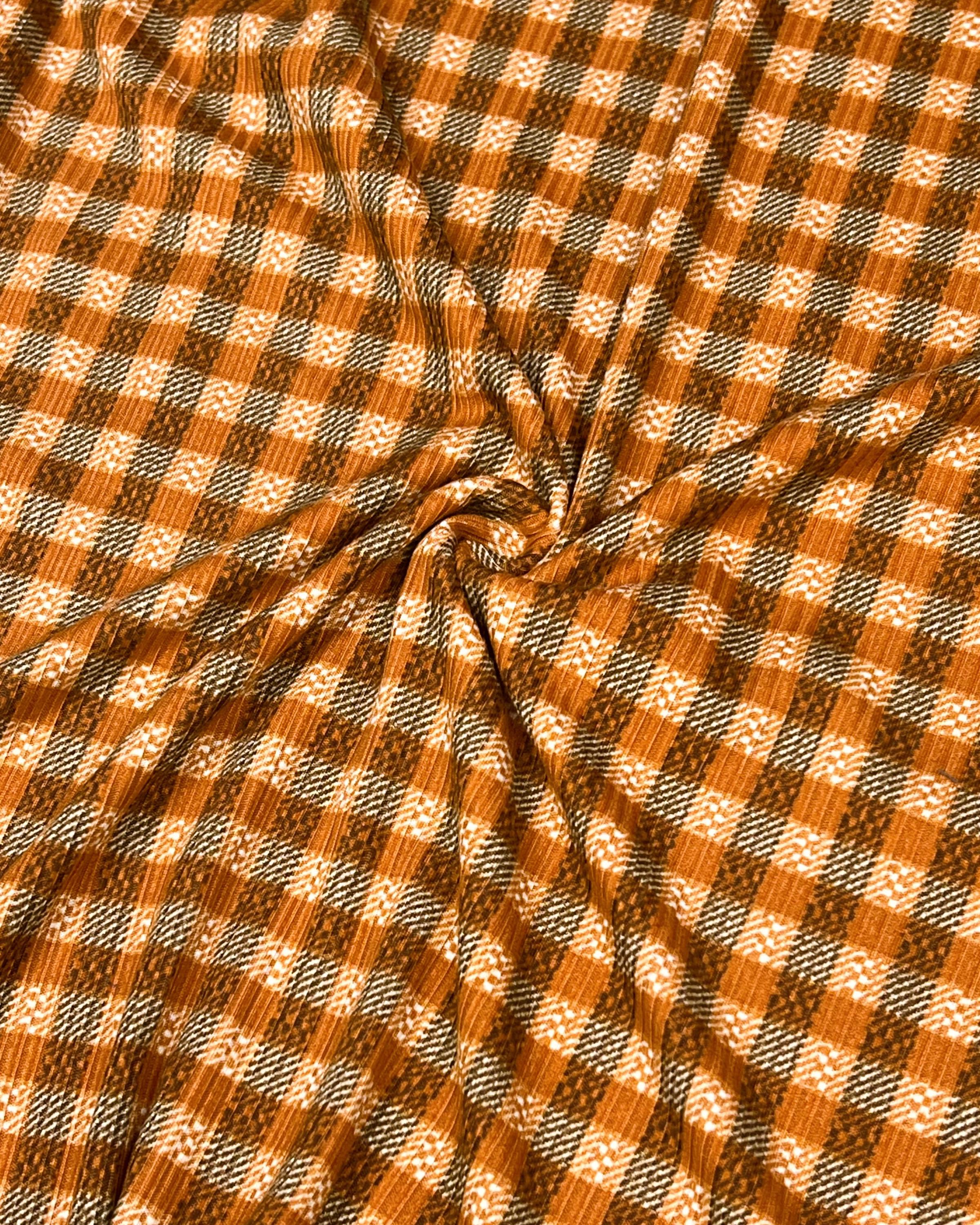 Ribbed Knit Fabric, 4x2 Rib, Caramel Colored Checkered Plaid Print, - Etsy