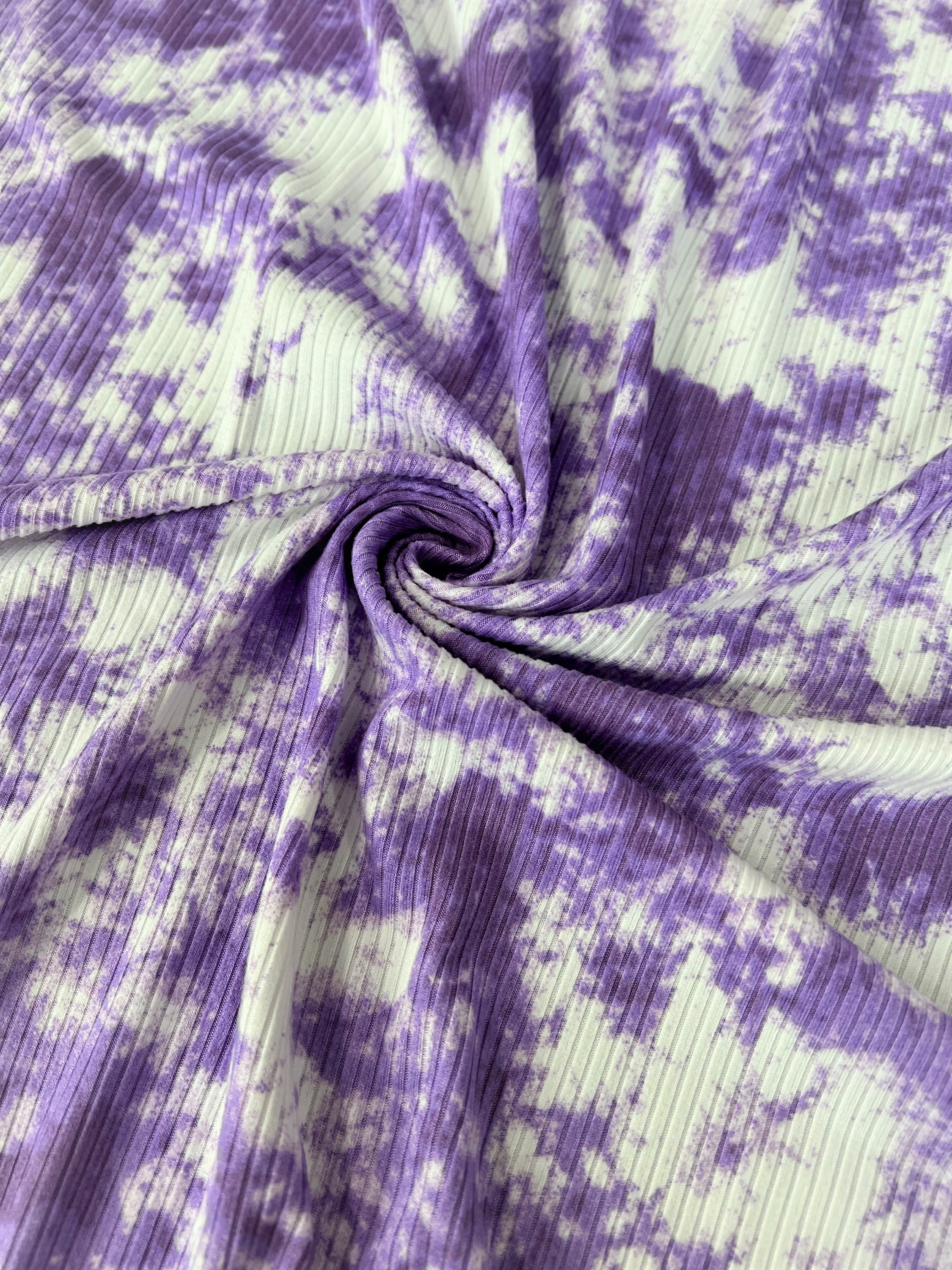 Ribbed Knit Fabric Purple and White Printed Tie Dye Poly - Etsy