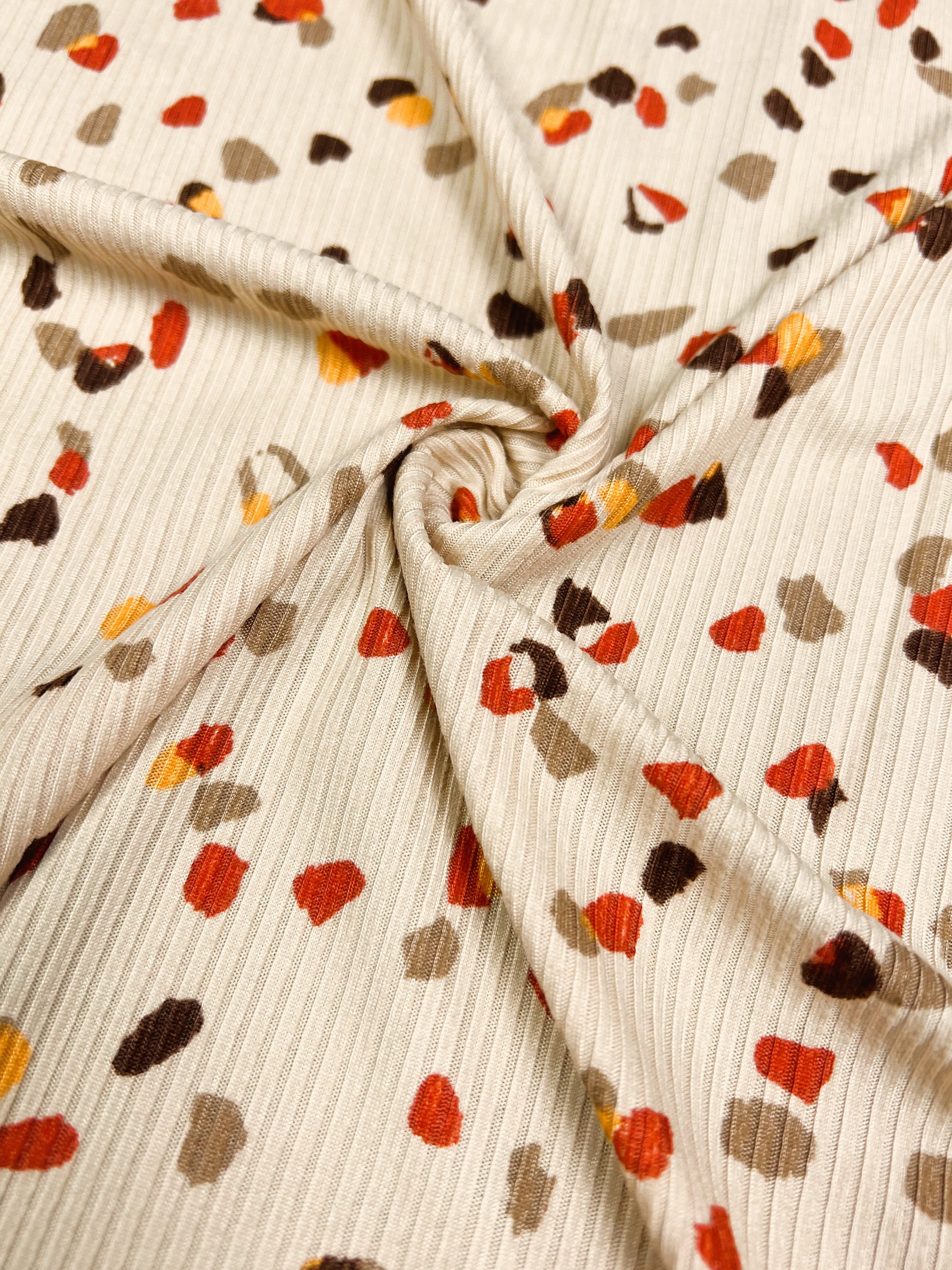 Rib Knit Fabric Orange/brown/yellow Abstract Polka Dot Print - Etsy