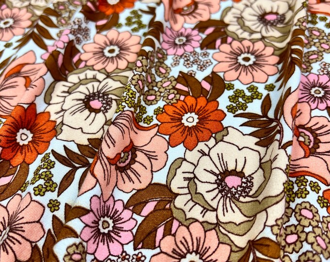 Double Brushed Poly, Vintage Fall Floral Print, Orange/pink/brown, Poly ...