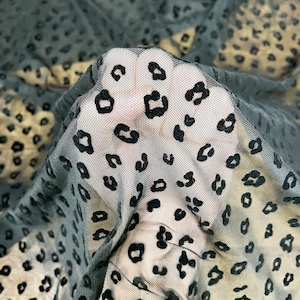 Mesh, Knit Fabric, Flocked Black Leopard Print, 90/10 Poly Spandex, , 2 ...