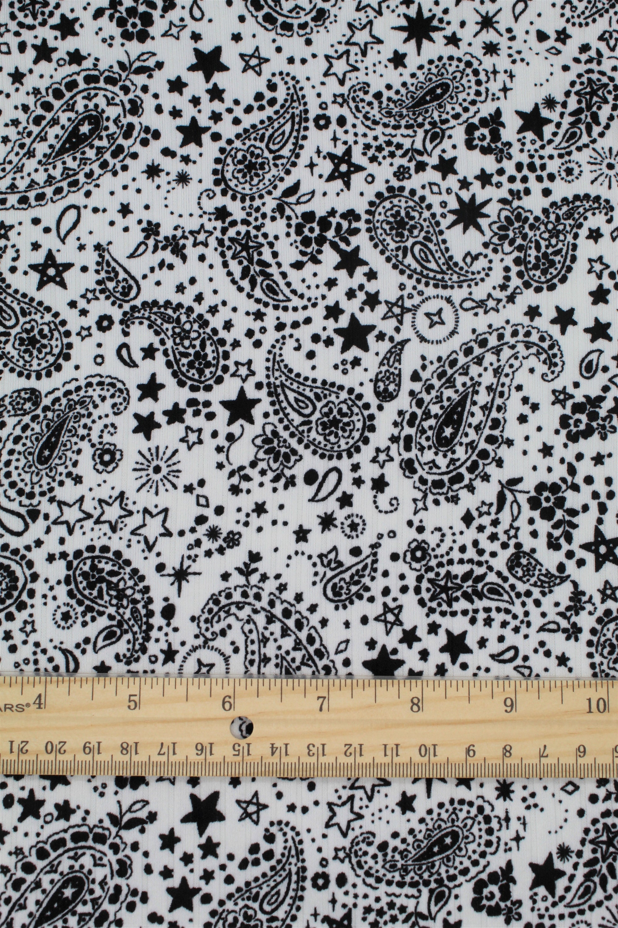 Ribbed Knit Fabric, Ivory and Black Paisley/bandana Print, 8X3 Rib ...