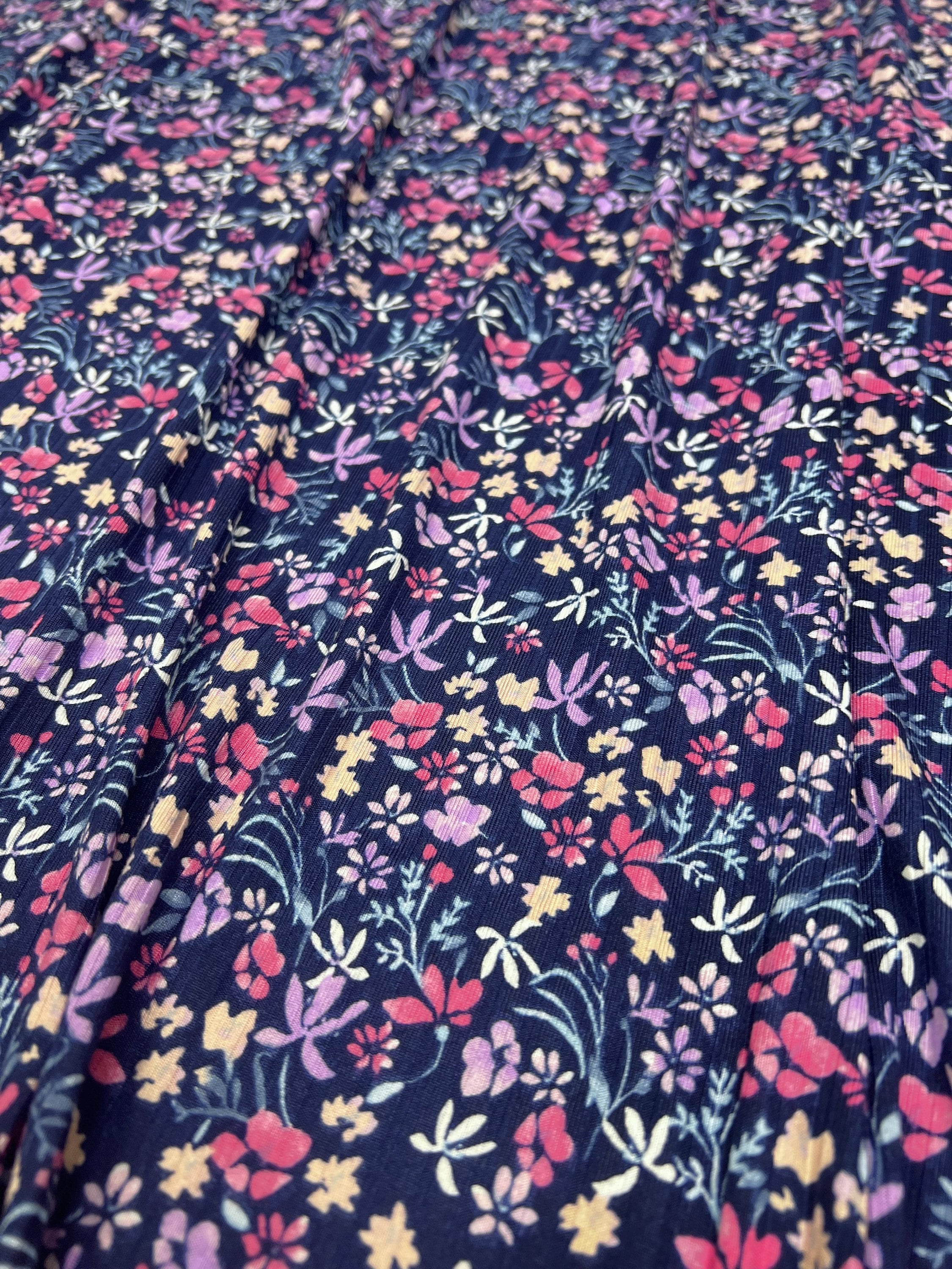 Rib Knit Fabric, 4x2 Rib, Colorful Wildflower Print, 3 Color Ways, Poly ...