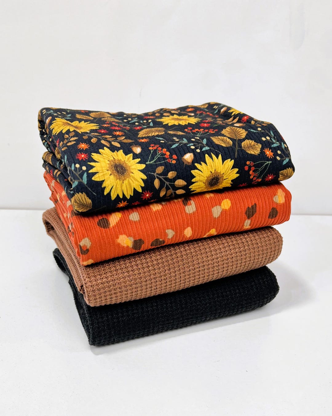 Monday Mix Bundle 2 Yds Each Autumn Floral 4x2 Rib Knit, Abstract Polka ...