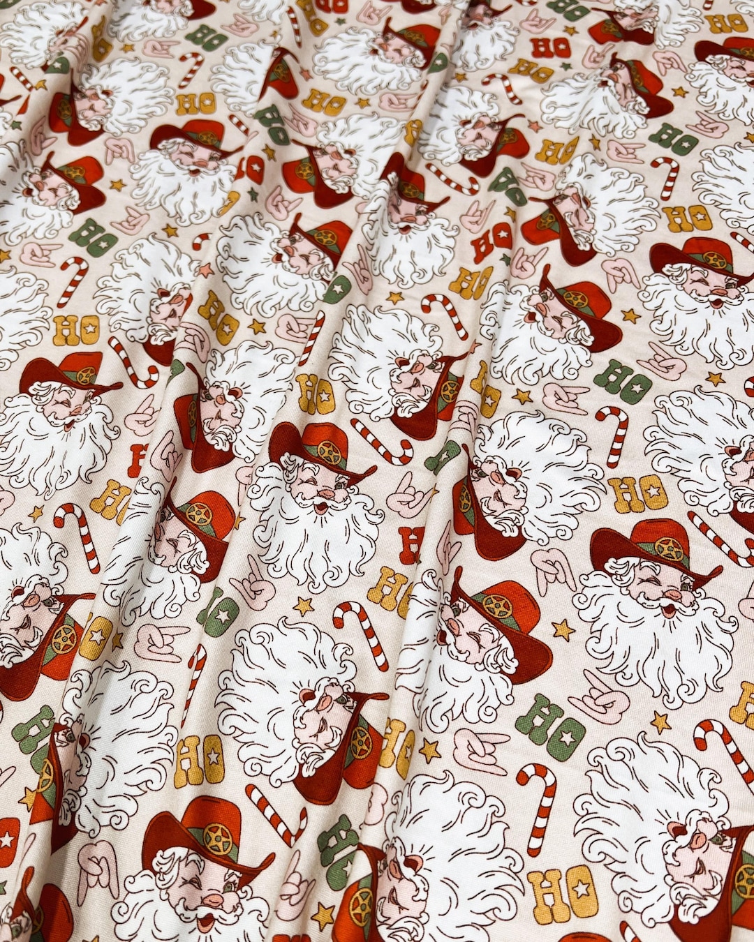 Double Brushed Poly Fabric: Cowboy Santa, Tan Base, 180 GSM - Etsy