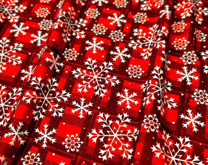 Double Brushed Poly, Red and Black Christmas Plaid Snowflakes, - Etsy