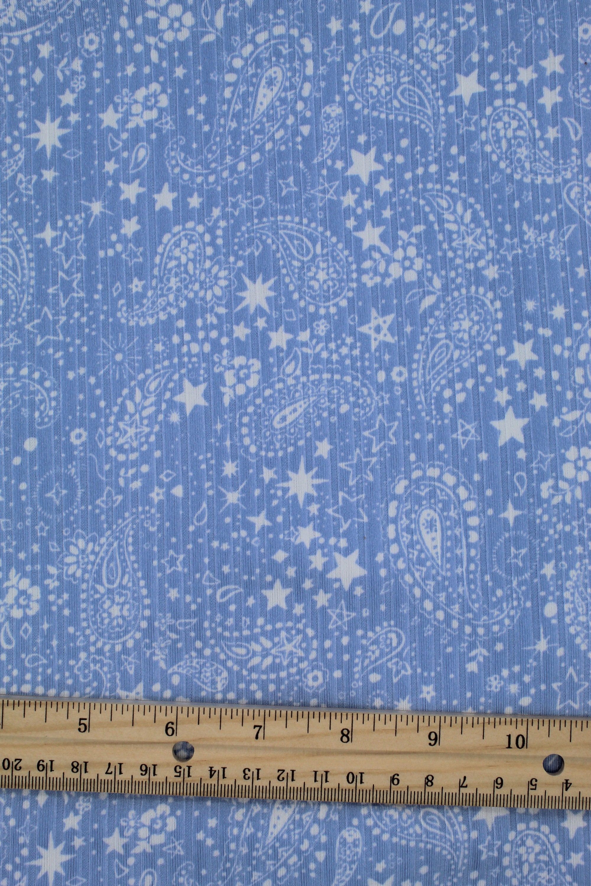 Ribbed Knit Fabric Sky Blue Paisley/bandana Print 8X3 Rib - Etsy