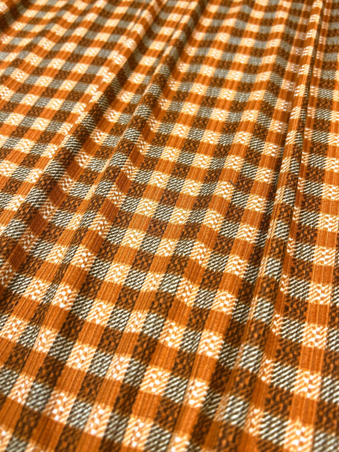 Ribbed Knit Fabric, 4x2 Rib, Caramel Colored Checkered Plaid Print, - Etsy