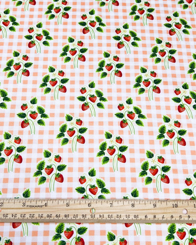 Strawberry Gingham Double Brushed Poly Fabric: Cottage Core - Etsy