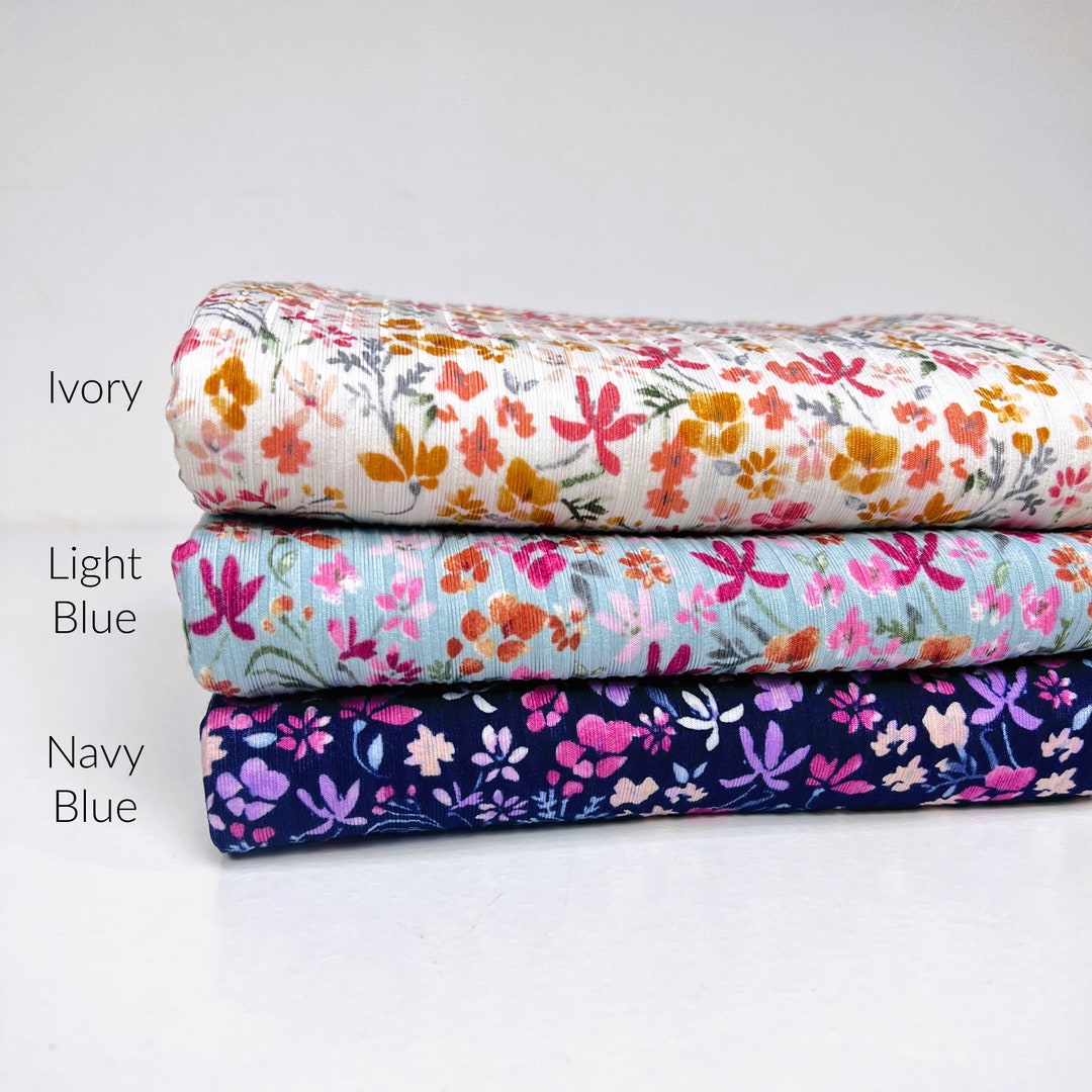 Rib Knit Fabric, 4x2 Rib, Colorful Wildflower Print, 3 Color Ways, Poly ...