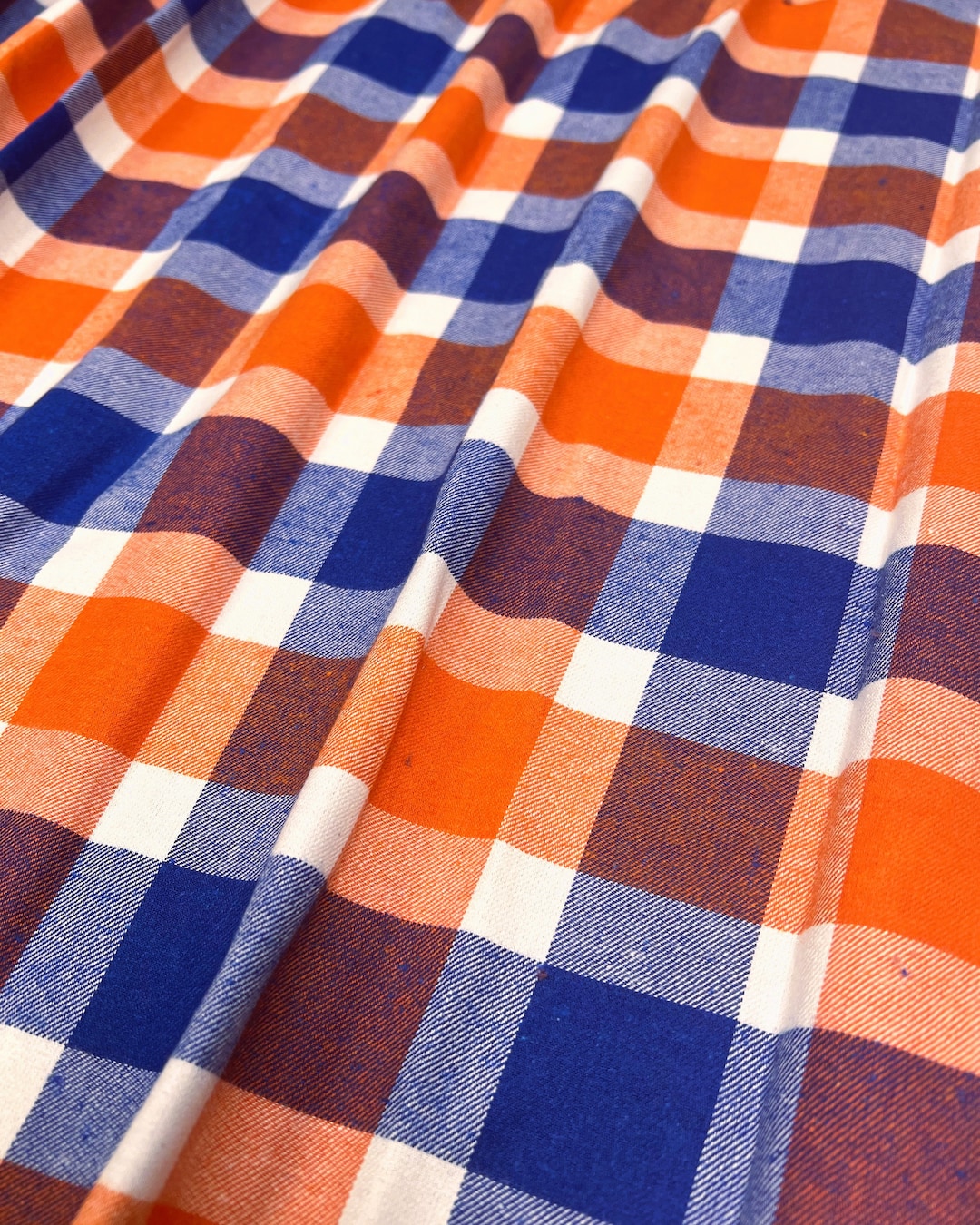 Plaid Flannel Fabric, Orange and Blue Plaid W/ Hints of White, Medium ...