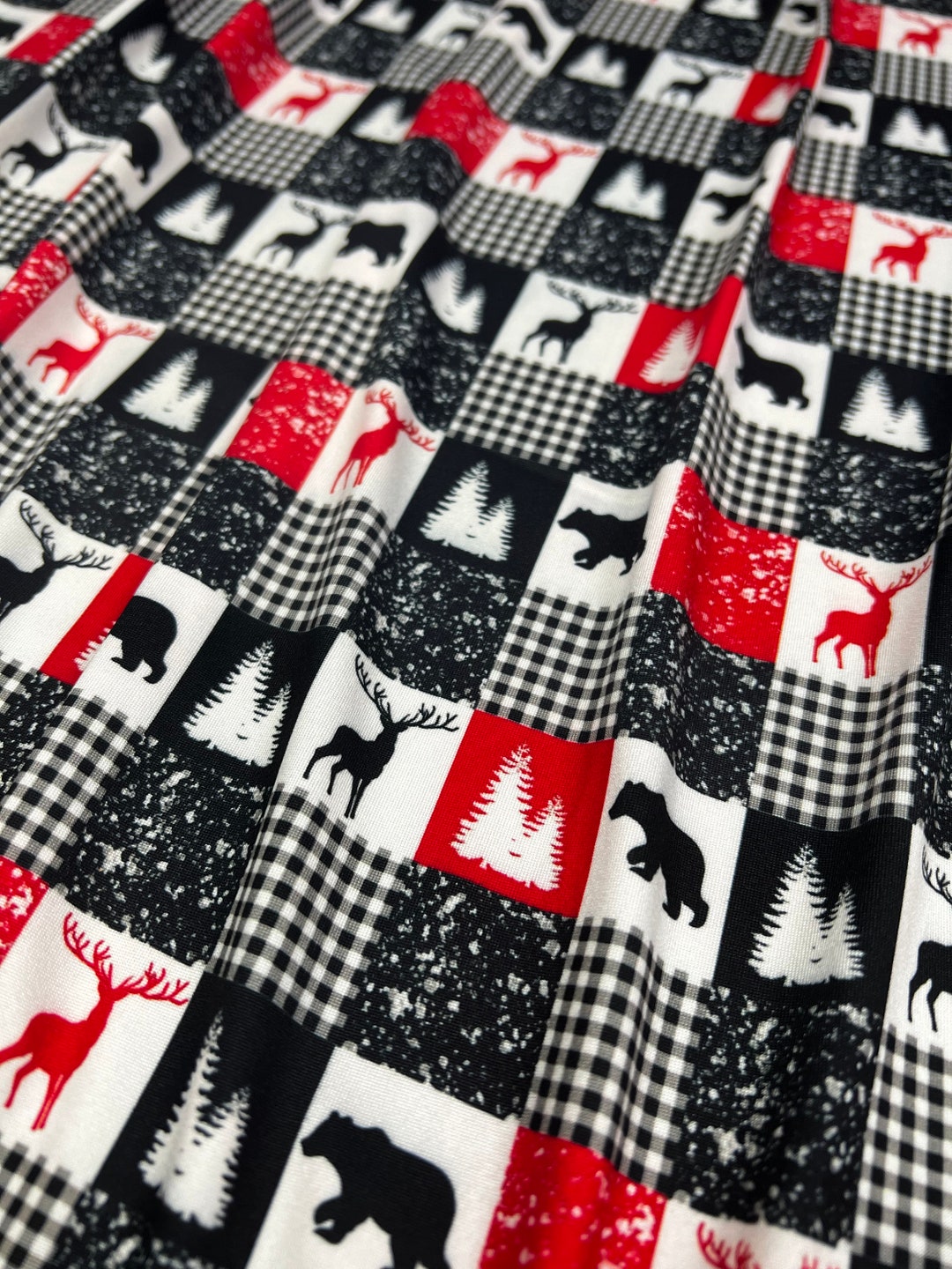 Double Brushed Poly, DBP Fabric, Woodsy Christmas Quilted Patchwork ...