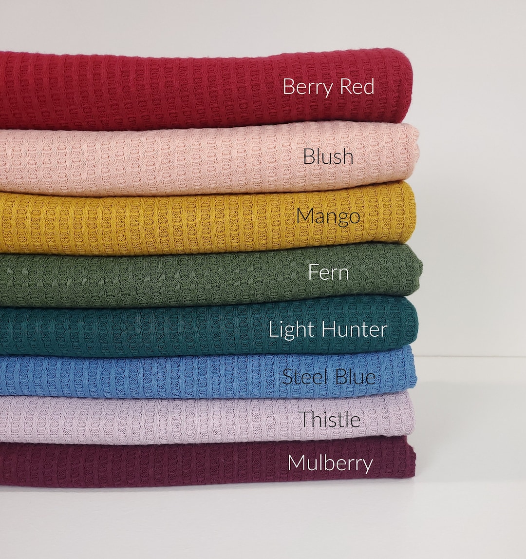 Waffle Knit Fabric, SOLIDS VARIETY, Poly Blend, Fabric by the 1/2 Yard ...