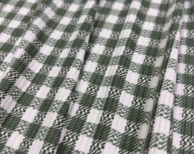 Rib Knit Fabric, Sage/white Checkered Plaid Print, 4x2 Rib, Poly ...