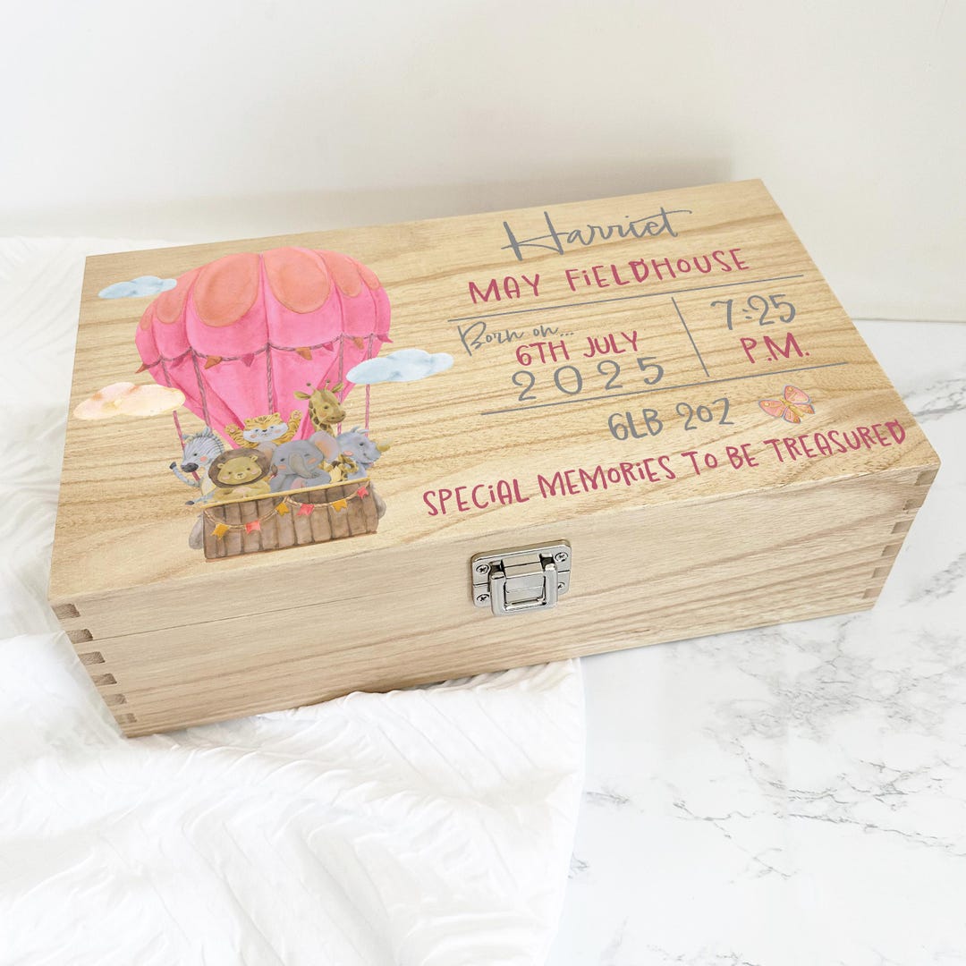 Personalised Wooden Baby Memory Box: Keepsake Gift for Newborn Girl ...