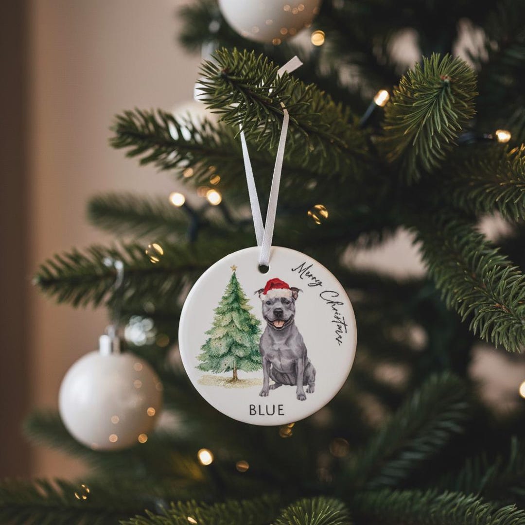 Staffordshire Bull Terrier Christmas Ornament, Personalised Dog Bauble ...